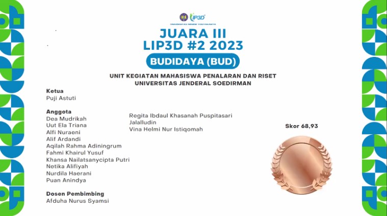Mahasiswa UNSOED Raih Juara 3 Ajang LIP3D 2023 | Universitas Jenderal Soedirman